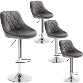 Woltu Lot de 4 Tabourets de Bar WOLTU, Tabourets Design Rotatif et r&eacute;glable Fait de Acier chrom&eacute; et Velours, Gris Fonc&eacute;