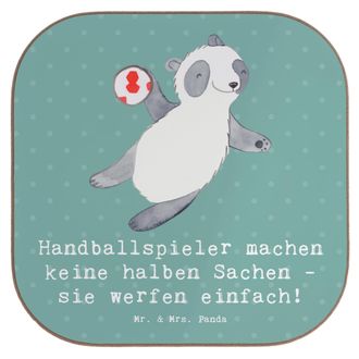 Mr. & Mrs. Panda Untersetzer Tasse Handball Wurf - Geschenk, Sportler Geschenke, Humor, Leidenschaft, Sport, Tassen, Teamsport, Coaster, Gl&auml;ser, Teamgeist, Holzunterse
