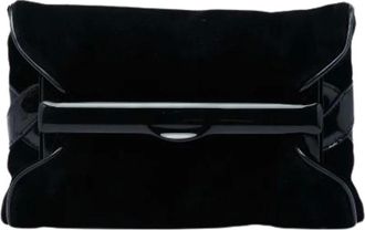 Bottega Veneta Sac pochette pr&eacute;-poss&eacute;d&eacute; en velours et cuir verni &agrave; fermoir sup&eacute;rieur - Femme - Pre-owned - Noir - Taille: ONE Size