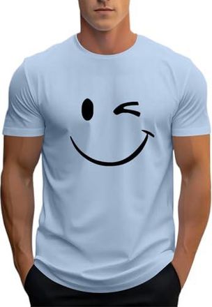 Generic T-shirt homme d&eacute;contract&eacute; &agrave; manches courtes col rond design confortable extensible pour le quotidien printemps &eacute;t&eacute;, bleu clair, 3XL