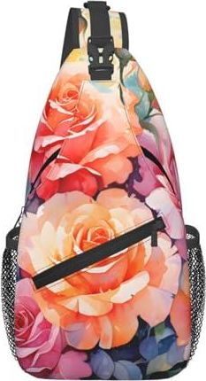 Generic Sacoche Tactique Motif de fleur de lune &agrave; laquarelle L&eacute;ger Sling Sac &agrave; Bandouli&egrave;re Mode Sac Poitrine pour Cyclisme Randonn&eacute;e Femme