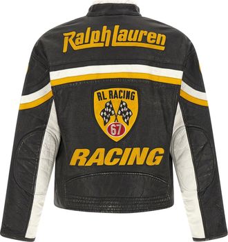 Polo Ralph Lauren Cowhide Biker with Patches Jacket - Black