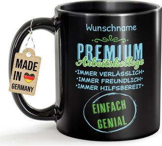 Tassendruck Schwarze Tasse mit Name selbst gestalten - Premium Arbeitskollege - Einfach Genial - Personalisiertes Geschenk für Kollege zum Geburtstag, Abschiedsge