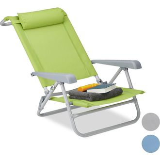 Relaxdays Relaxdays - Chaise pliante jardin chaise pliable plage ajustable appui-t&ecirc;te accoudoirs r&eacute;glables 120 kg, vert