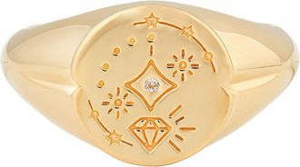 Cai Ring 925 Silber vergoldet Siegelring rund Tattoo