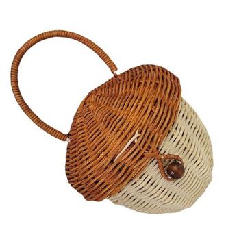Beaupretty Panier Tress&eacute; en Rotin Naturel Petit Panier Poign&eacute;e Longue Paquet &agrave; Main Forme Gland 26 CM Multifonction pour Gar&ccedil;on et Filles et Accessoires de Photo