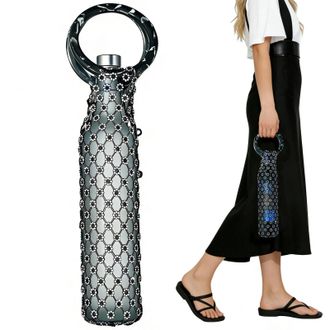 Generico Weinflaschenhalter - Wiederverwendbare Reisebox mit Gl&auml;sern und Griff aus Harz, Flaschenhalter aus Netzstoff, f&uuml;r Picknick, Geburtstag, Hochzeit, Fami