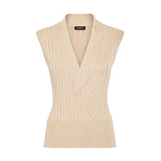 Nenette Femme, Pulls, Brun, Taille: 40 FR Haut en maille sans manches &agrave; col en V crois&eacute;