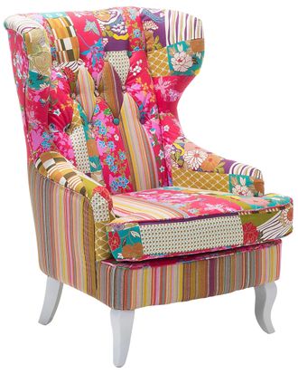 Beliani Sessel Patchwork bunt rosa Ohrensessel mit wei&szlig;en Holzbeinen Retro-Stil Molde
