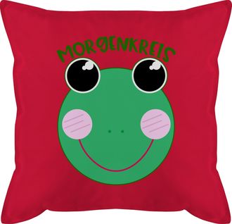 Shirtracer Kissen 50x50 - Hallo Kindergarten - Morgenkreis Frosch - 50 x 50 cm - Rot - f&uuml;r erster kindergartentag Geschenk Kindergartenkind Kita kinderg&auml;rten sit