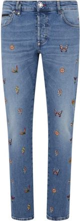 Philipp Plein Homme, Jeans, Bleu, Taille: W34 Jean Coupe Super Droite Brod&eacute;