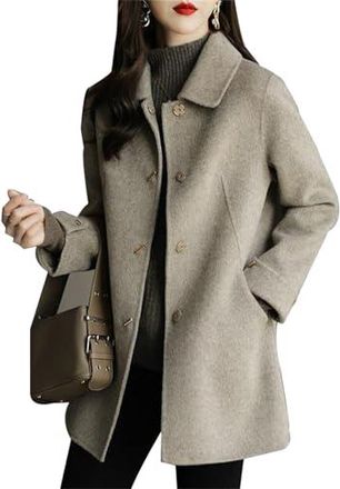 Generic Manteau en laine &agrave; simple boutonnage pour femme Petit manteau d&eacute;contract&eacute; en laine avec poches Caban, gris, M