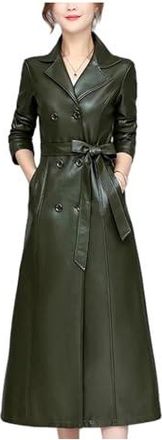 Generic Trench-coat en simili cuir pour femme - Automne Hiver Col Fourrure Double Boutonnage Revers crant&eacute; Long Manteau avec Ceinture, 3, L