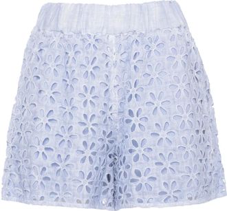 120% Lino Femme, Shorts, Bleu, Taille: 40 FR Short Regular Fit en Lin Brod&eacute;