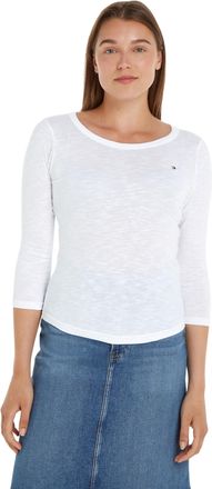 Tommy Hilfiger Damen Langarmshirt 1985 Slim Slub Basic, Weiß (Th Optic White), XXXL