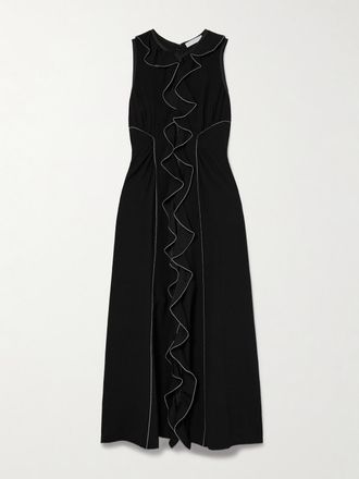 Ulla Johnson Robe Midi En Crêpe À Volants Lille - Noir