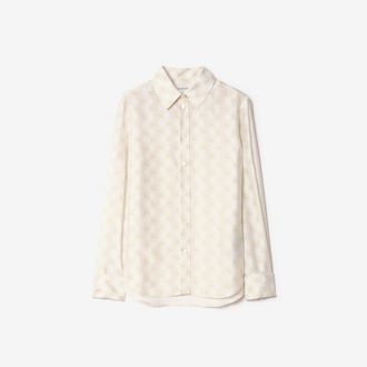 Burberry Chemise droite en soie &agrave; damier EKD, Size: 08