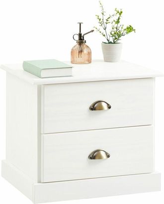 IDIMEX Table de chevet paris en pin massif, 2 tiroirs, lasuré blanc