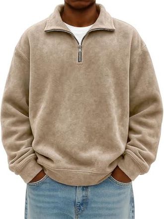 Generic Pull classique &agrave; fermeture &eacute;clair pour homme, col montant, manches longues, l&eacute;ger, d&eacute;contract&eacute;, athl&eacute;tique, printemps et hiver, kaki, 3XL