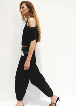 Mango Pantalon bouffant taille mi-haute noir - Femme - S - MANGO