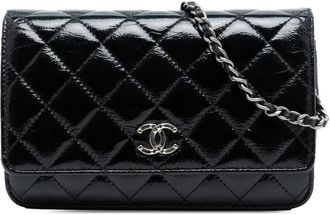 Chanel Hobo Bags - CC Quilted Patent Wallet On Chain - Gr. unisize - in Schwarz - f&uuml;r Damen