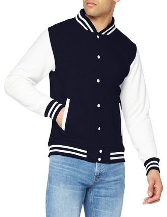 Awdis Just Hoods by AWDis Herren Jacke Varsity Jacket, Marineblau / Wei&szlig;e &Auml;rmel