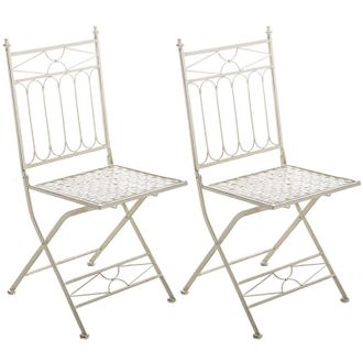 Clp Lot de 2 Chaises de jardin pliables Asina en fer forg&eacute; Cr&egrave;me antique