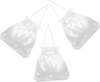 Valiclud Ciieeo Lot de 3 Paquet &agrave; Fleurs pour Mari&eacute;e en Satin Blanc Petite Taille Fleurs D&eacute;licates Pochette de Mariage &Eacute;l&eacute;gante pour C&eacute;r&eacute;monie et Soir&eacute;e Paquet