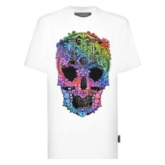 Philipp Plein Homme, Tops, Blanc, Taille: 3XL T-shirt Col Rond SS Baroque Skull