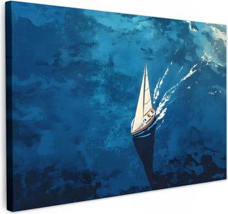 MuchoWow © Leinwand Groß 120x80 cm XXL Deko Schlafzimmer Aesthetic Leinwandbilder Wohnzimmer Gemälde Foto Geschenk Living Room Decoration Segelboot - Wasser - 