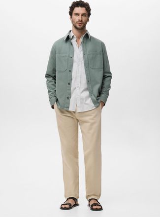 Mango Chemise coton rayures regular-fit kaki - Homme - XXL - MANGO MAN