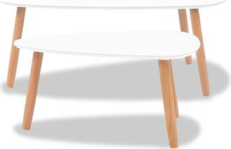 tidyard Beistelltisch Set 2 STK.Couchtisch Sofatisch Wohnzimmertisch Laptoptisch Kiefernholz Satztisch Set Mit Fu&szlig;polstern, Massiv MDF Tischplatte,Wei&szlig;