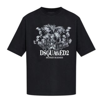 Dsquared2 Loose Fit T-Shirt aus Baumwolljersey mit Monkey Business-Print - - Tops - Herren - Schwarzk - M