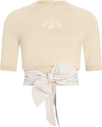 Patou Femme, Pulls, Beige, Taille: 38 FR T-shirt Nou&eacute; en Popeline de Coton