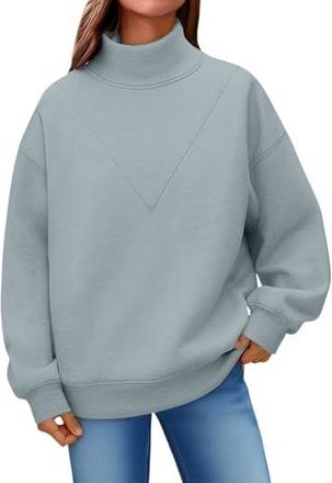 Generic Pull pour femme - Couleur unie - Haut surdimensionn&eacute; - Col rond - Manches longues - Automne - Hiver - D&eacute;contract&eacute; - Confortable - Tendance - Confortab