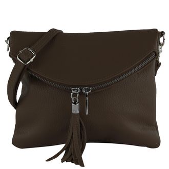 modamoda.de T07L / T139L Damen Leder kleine Umh&auml;ngetasche 2 Modelle handmade in Italy, Farbe:T139L Dark Chocolate