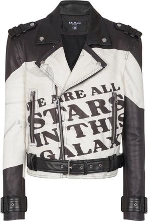 Balmain Homme, Vestes, Blanc, Taille: M Veste biker en cuir imprim&eacute; T-shirt trompe-loeil