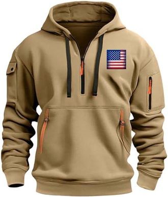 Generic Pull de travail pour homme - Cadeau pour homme - Style américain - Sweat à capuche - En velours épais - Chaud et résistant au froid, kaki, XL