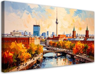 Feeby Bild auf Leinwand - Wandbilder Wohnzimmer Aesthetic - Panorama von Berlin Stadt - 120x60 1tlg - Schlafzimmer Wandekoration - Bilder Zimmer - Living Ro