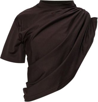Courr&egrave;ges Femme, Blouses et Chemises, Brun, Taille: 40 FR Haut Asym&eacute;trique avec Logo Brod&eacute;
