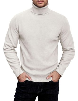 Coofandy Rollkragenpullover Herren Strickpullover Langarm Winterpullover Pulli Stehkragen Pullover Regular Fit Sweater Business Wei&szlig; 3XL