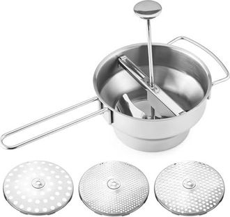 Navaris Presse-L&eacute;gumes Manuel - Moulin &agrave; L&eacute;gumes &Oslash; 20,5 cm en INOX - Passe-Vite Passoire avec 3 Grilles - Presse-Pur&eacute;e Soupe Compote pour B&eacute;b&eacute;