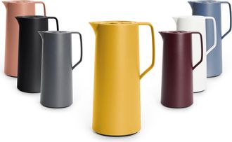 Emsa Motiva Isolierkanne, Thermoskanne 1 Liter, Quick-Press-Verschluss, lange Wärmespeicherung, 12h heiß, 24h kalt, auslaufsicher, Glaskolben, Kaffeekanne,