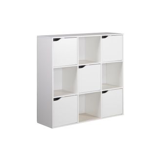 Mobili Rebecca Quadratische B&uuml;cherregal, Bodenregal, Wei&szlig;, Spanplatte, mit 9 Aufbewahrungsw&uuml;rfeln, f&uuml;r Wohnzimmer B&uuml;ro - Ma&szlig;e HxBxT: 90 x 90 x 30 cm - Art. RE7120