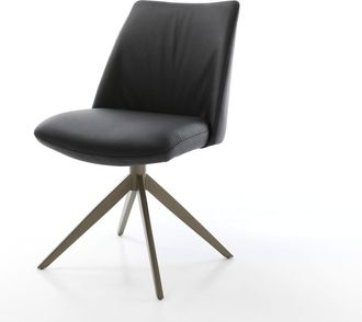 DELIFE Drehstuhl Elso-Flex Echt-Leder Schwarz Kreuzgestell breit Effektfinish Titan 360&deg; drehbar Wippfunktion Taschenfederkern, Esszimmerst&uuml;hle