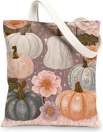 Generic Sacs fourre-tout en toile motif citrouille, sacs réutilisables, vintage légers et lavables avec bandoulière, multicolore, 13x15 Inch