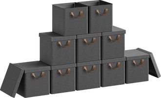 Woltu Faltbare Aufbewahrungsboxen 10 St&uuml;ck, Stoffboxen mit Deckel und Metallrahmen, Aufbewahrungsw&uuml;rfel f&uuml;r Arbeitszimmer, Wohnzimmer, Schlafzimmer, Mehrzwe