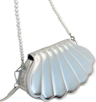 Generic Sac à bandoulière en forme de coquillage for femmes, sac main avec chaîne perles, for dames et filles, rabat cuir PU, décontracté, couleur unie, usage