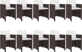 vidaXL 11-tlg. Garten-Essgruppe mit Auflagen Poly Rattan Braun - Vidaxl