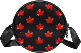 Generic Circle Petit sac &agrave; bandouli&egrave;re pour femme, sans couture, motif feuille d&eacute;rable avec fermeture &eacute;clair, bretelles r&eacute;glables, sac &agrave; main rond d&eacute;contract&eacute;